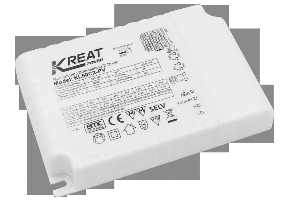 50W Dual Channel PUSH และ 1-10V dimming LED Driver สําหรับไฟ LED ดาวน์ไลท์